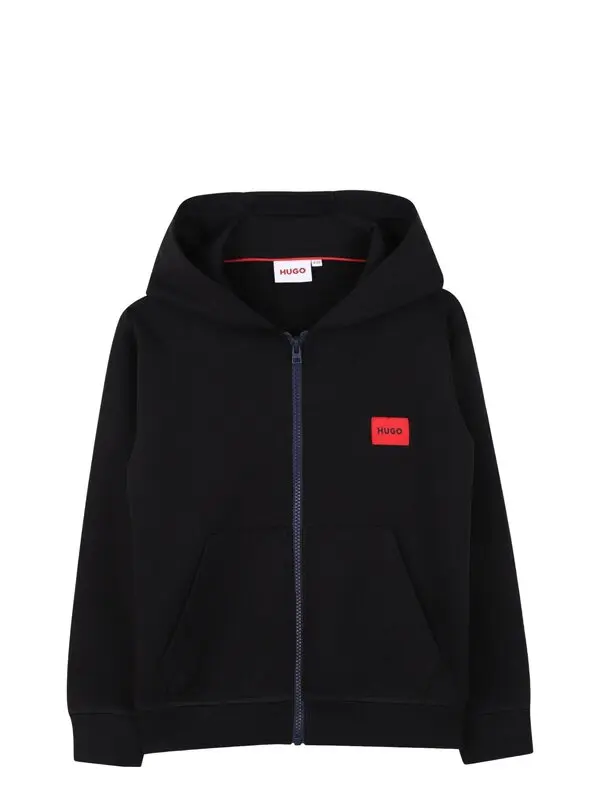 Hugo Boss Full Zip Hoodie With Logo Branding - Black