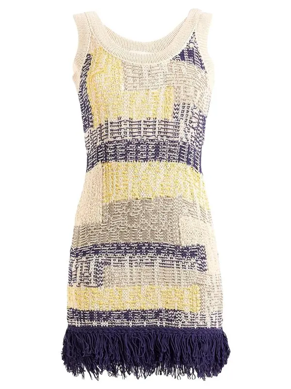 Sportmax Multicolor Jacquard Knit Fringe Dress - Nude