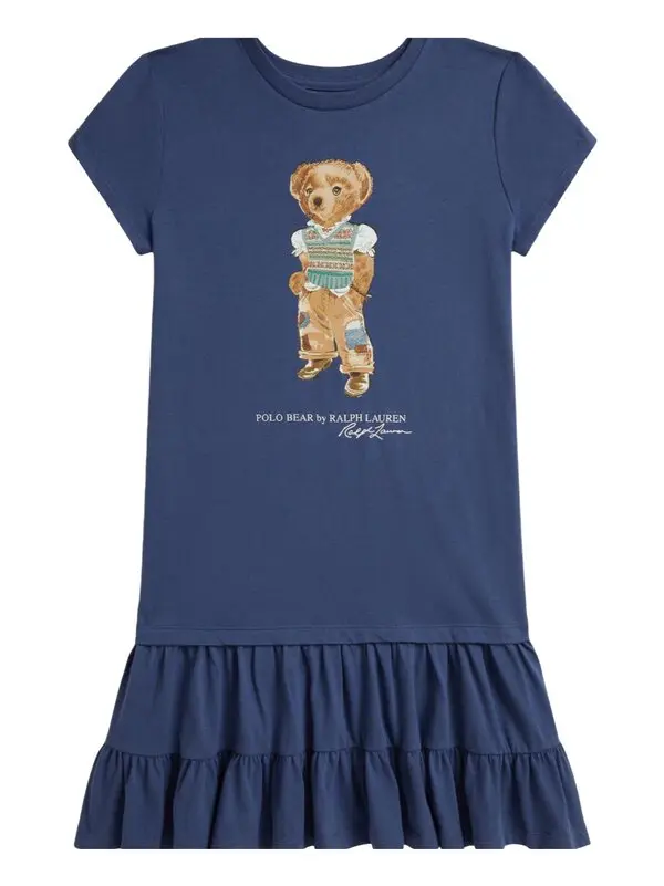 Polo Ralph Lauren Bear Graphic Ruffle Hem T-shirt Dress - Blue