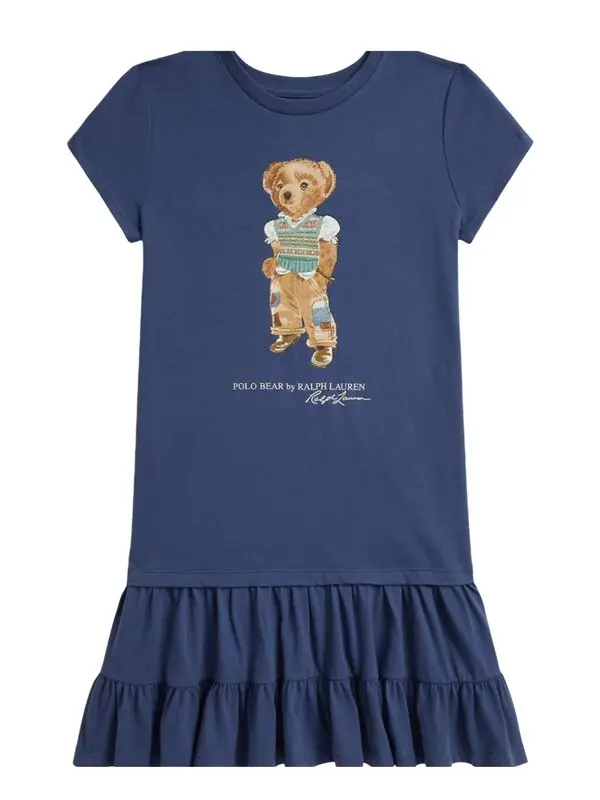 Polo Ralph Lauren Bear Graphic Ruffle Hem T-shirt Dress - No
