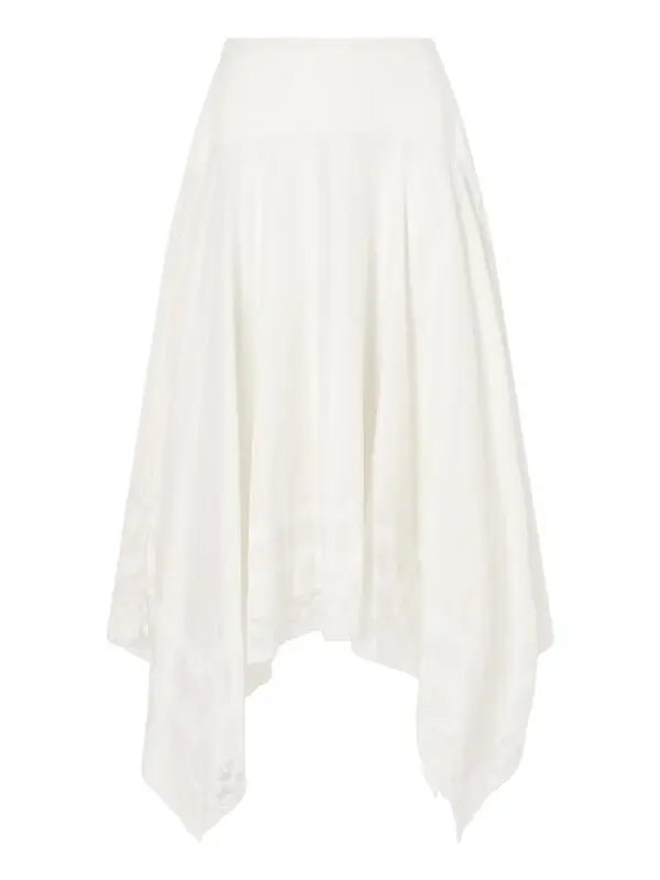 Staud Ainsley Asymmetrical Lace Trim Midi Skirt - Ivory