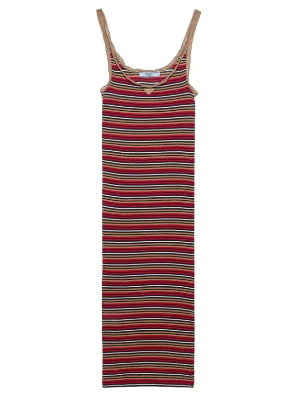 Prada Striped Cotton Ribbed Knit Dress - Blue/red