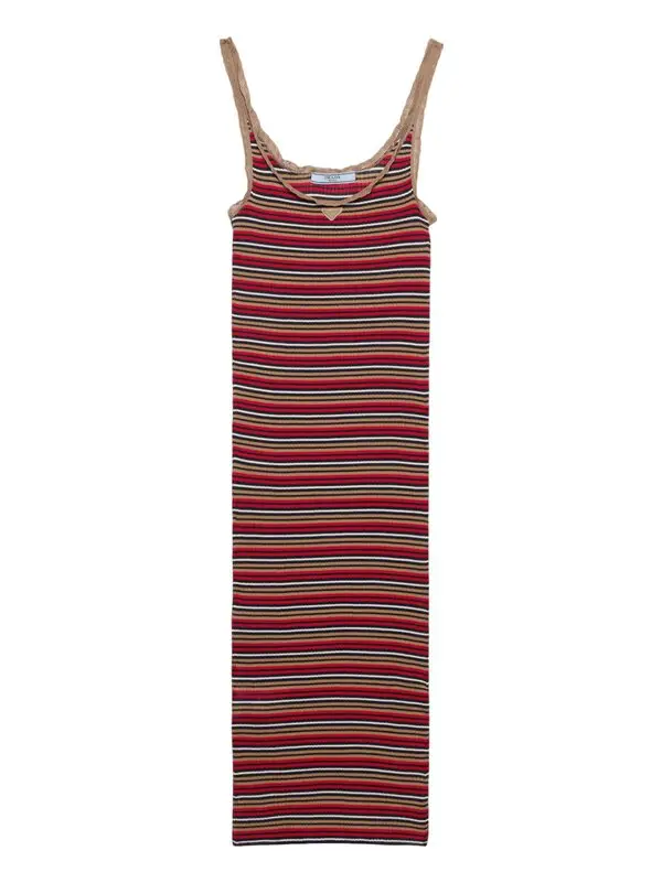 Prada Striped Cotton Ribbed Knit Dress - Blue/red
