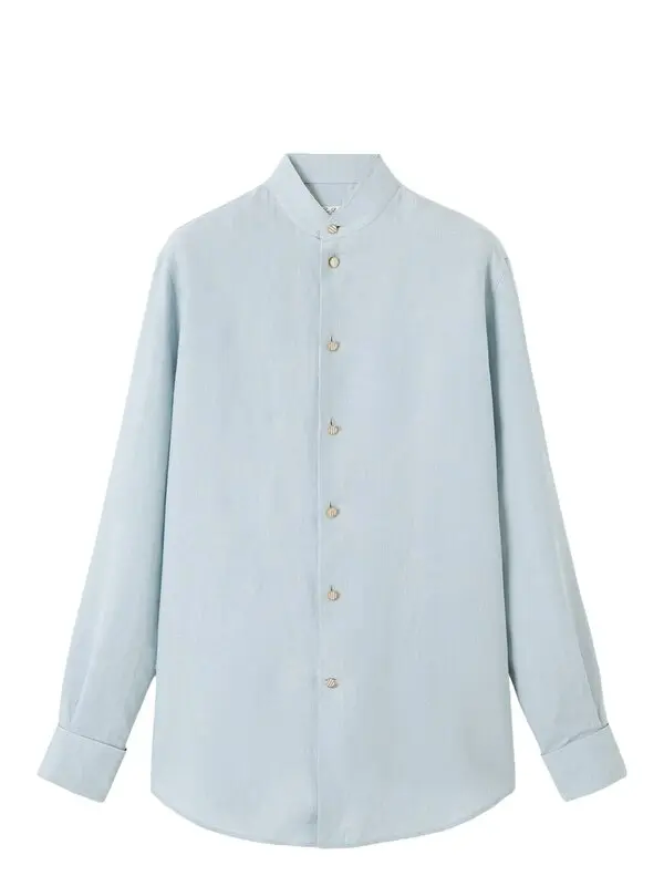 Loro Piana Thea Mandarin Collar Shirt - Blue Shell