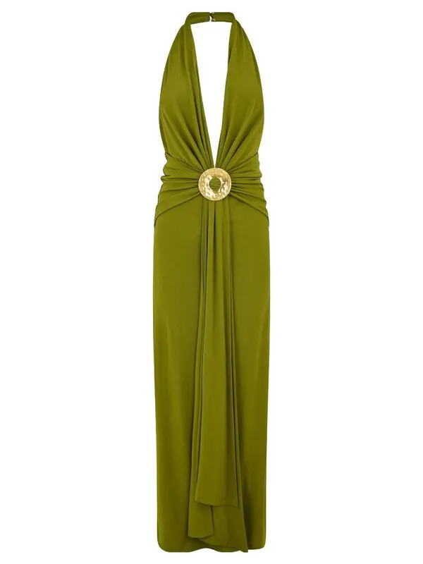 Cult Gaia Halter Neck Maxi Dress With Draped Front Detail - Green