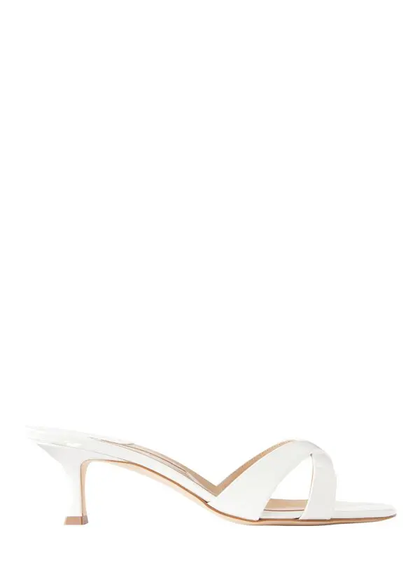 Manolo Blahnik Patent Leather Crossover Kitten Heels - White
