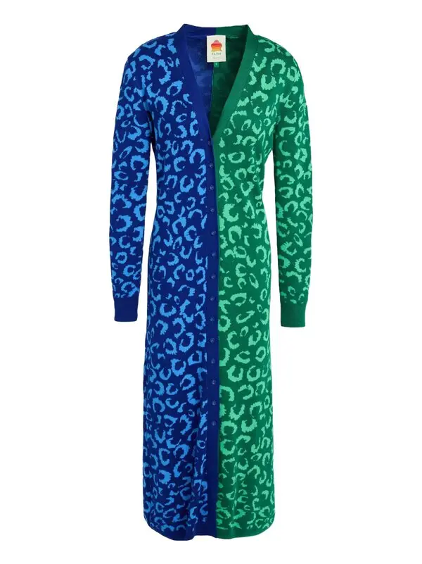 Farm Rio Leopard Print Long Sleeve Cardigan - Blue