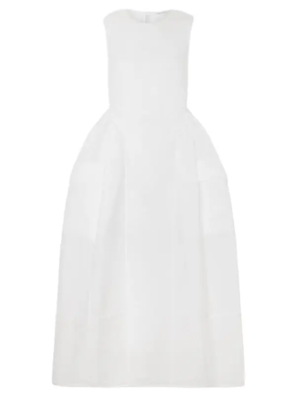 Cecilie Bahnsen Sleeveless Geometric Embroidered Asymmetrical Dress - White