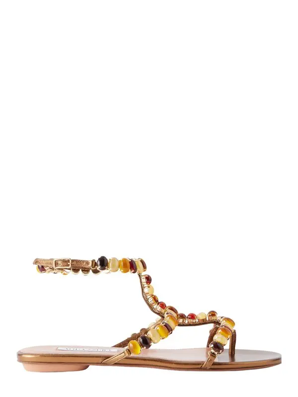 AQUAZZURA Embellished Leather Gladiator Sandals - Nude
