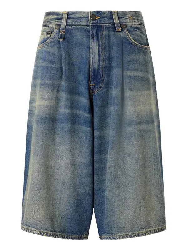 R13 Relaxed Fit Faded Denim Shorts - Blue