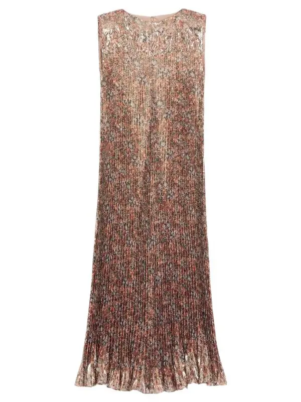 Valentino Garavani Pleated Midi Dress With Patterned Design - Brown