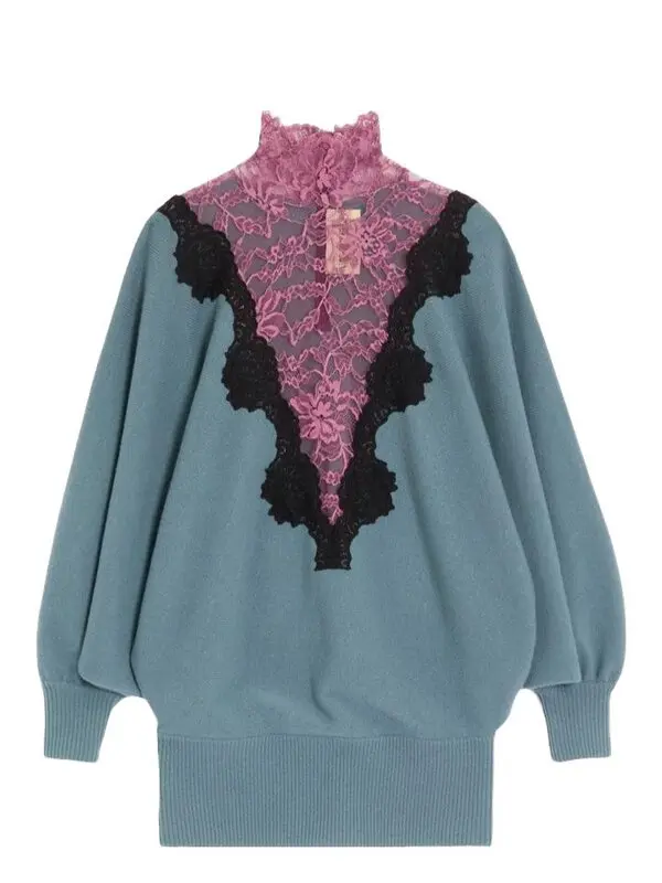 Valentino Garavani Long Sleeve Knitwear With Lace Accents - Blue