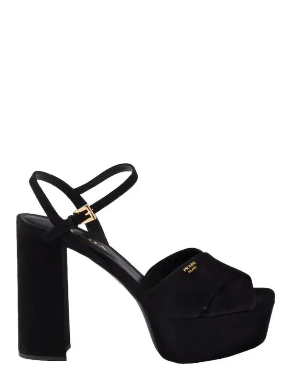 Prada Suede Platform Sandals With Buckle Ankle Strap - Black