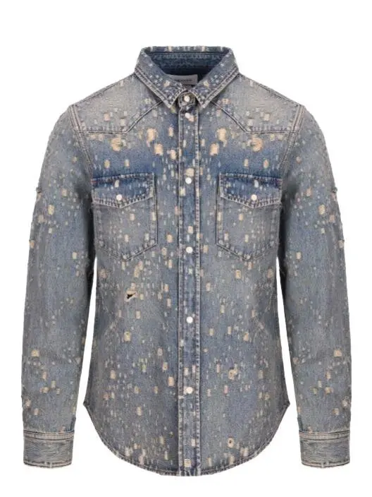 Alexander McQueen Distressed Denim Shirt - Blue