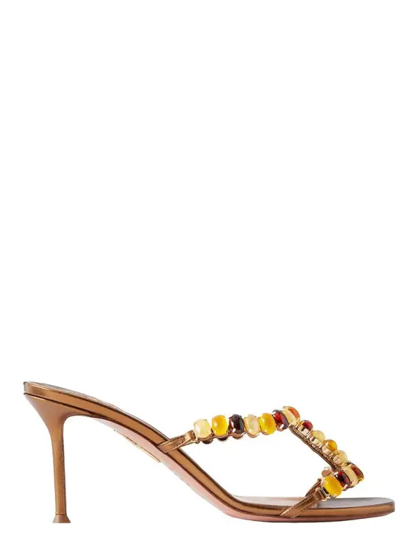 AQUAZZURA Crystal-embellished Metallic Leather Stiletto Mule Sandals - Brown