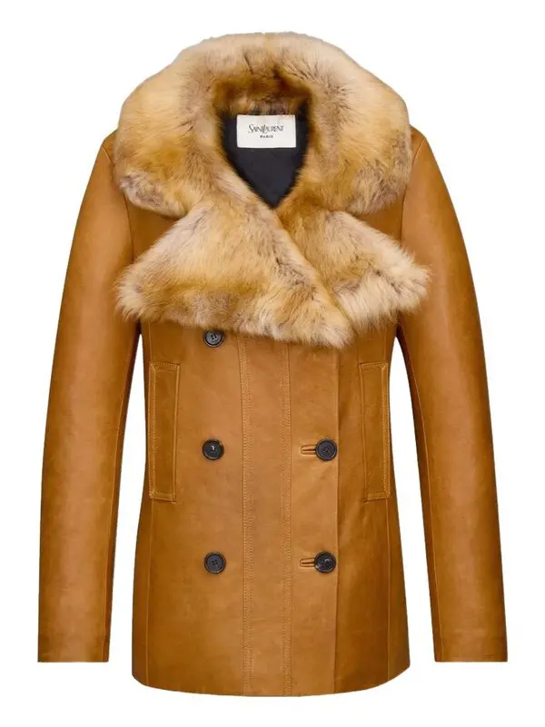 Saint Laurent Lambskin And Shearling Jacket - Brown