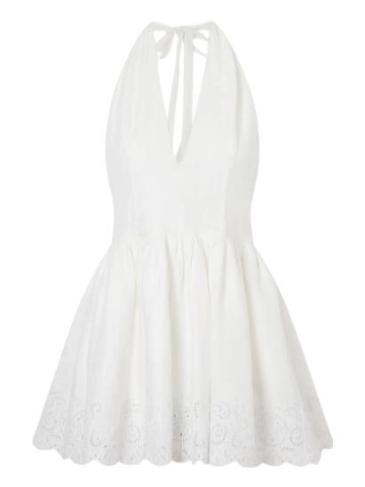 Staud Grazia Halter Neck Pleated Mini Dress - White