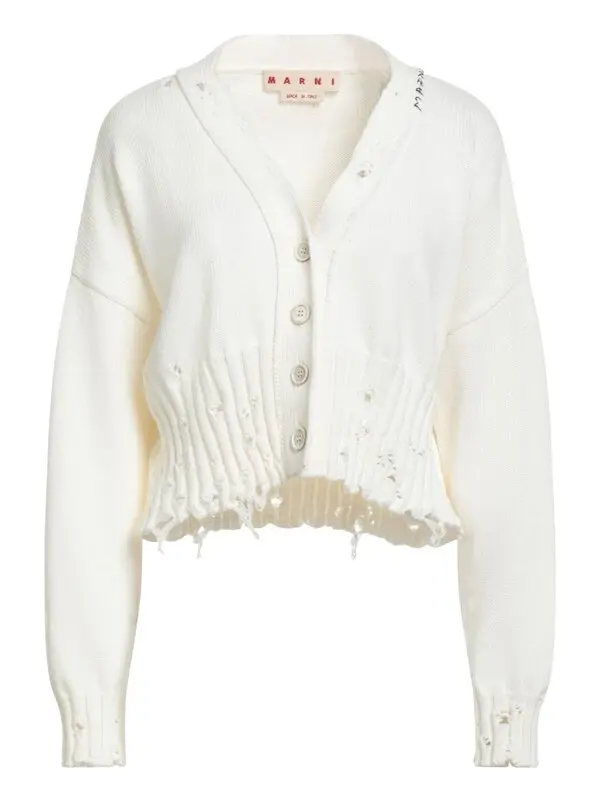 Marni Distressed Fine Knit Cardigan - White