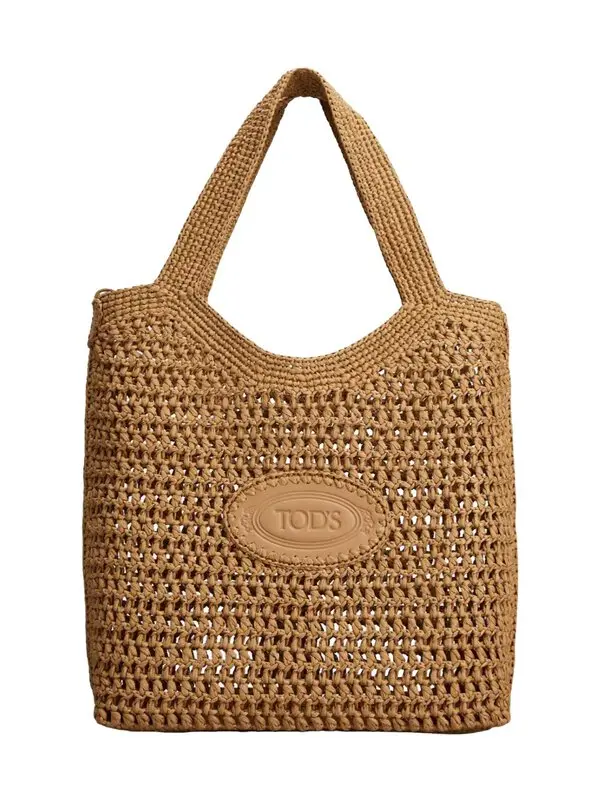 TOD'S Raffia Crochet Tote Bag - Light Brown