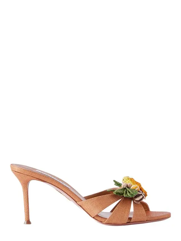 AQUAZZURA Birdsong 75 Raffia Mules - No
