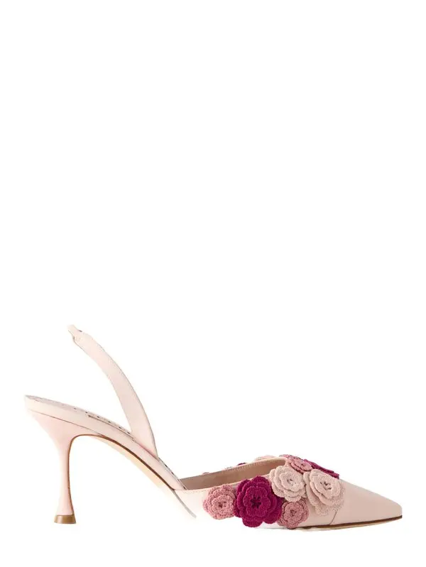 Manolo Blahnik Embellished Crochet-trimmed Leather Pumps - Nude