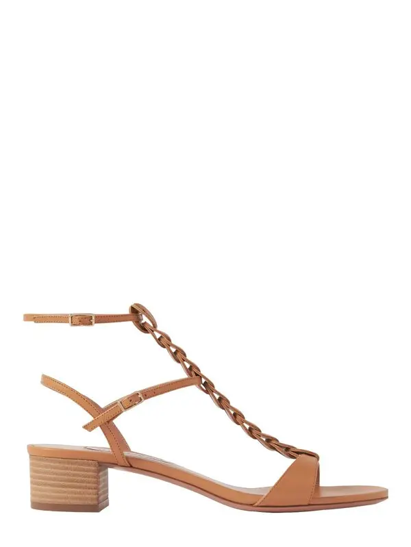 AQUAZZURA Braided Leather T-bar Block Heel Sandals - No