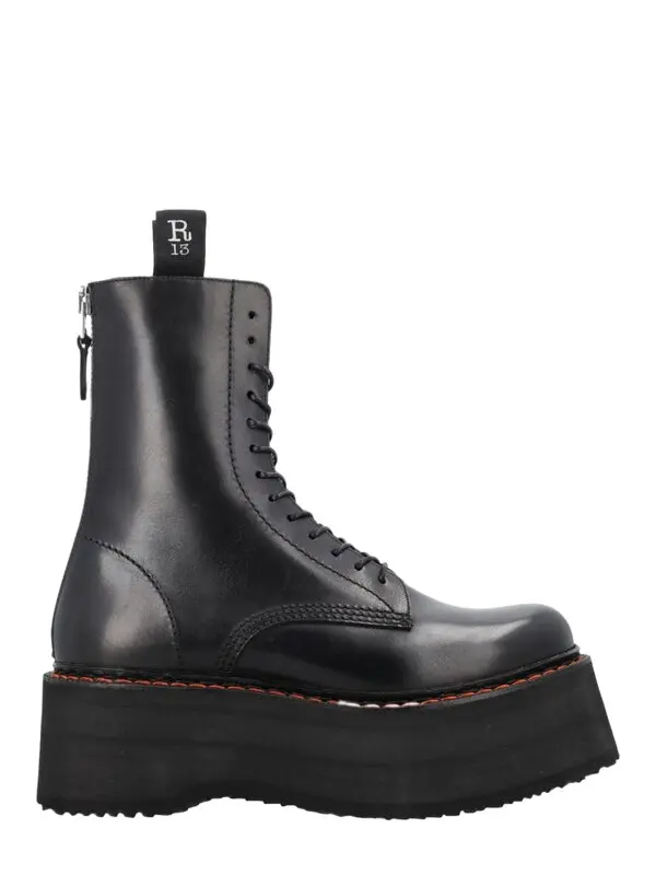 R13 Platform Lace Up Ankle Boots - Black