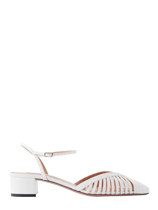AQUAZZURA Leather Block Heel Sandals - White