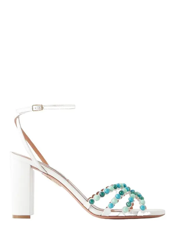AQUAZZURA Embellished Leather Sandals - White