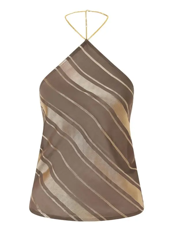 Stella McCartney Striped Open-back Satin Tank - Brown