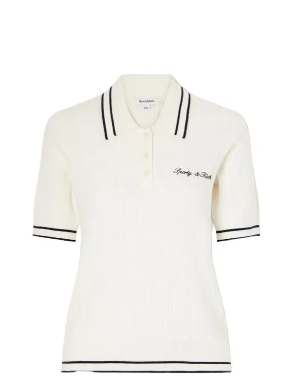 SPORTY  RICH Sporty & Rich Cable Knit Embroidered Polo Shirt - No