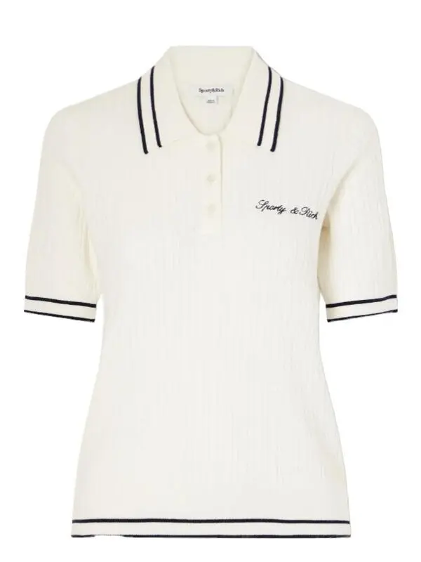 SPORTY  RICH Sporty & Rich Cable Knit Embroidered Polo Shirt - White