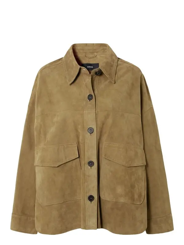 ARMA Paneled Suede Oversized Jacket - Brown