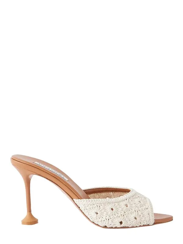 AQUAZZURA Crocheted Strap Mules - Nude