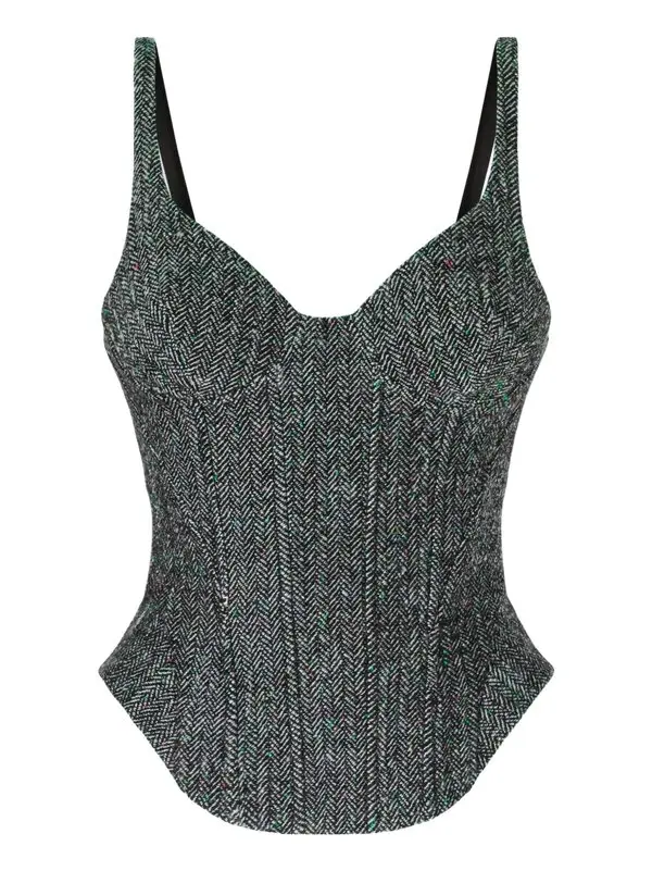 Ermanno Scervino Bustier Top In Herringbone Tailoring Twill - Black