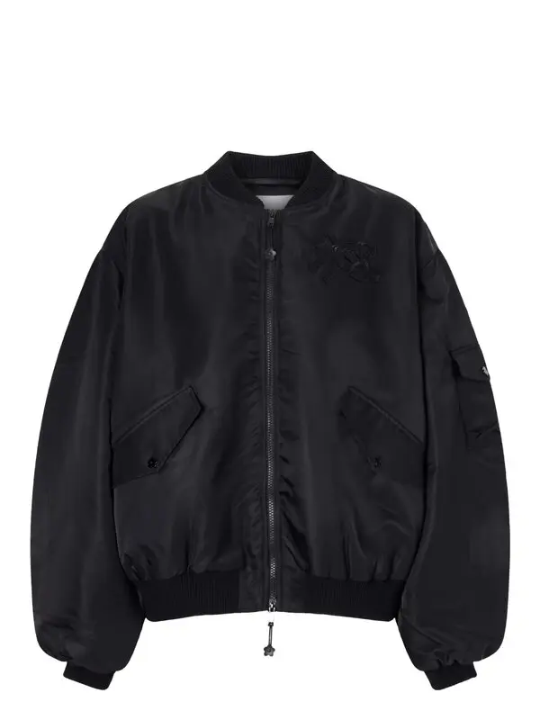 Cecilie Bahnsen Oversized Bomber Jacket With Tonal Embroidery - Black