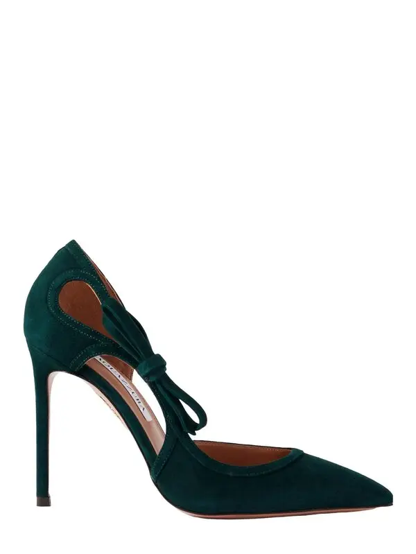 AQUAZZURA Suede Bow Detail Cutout Pumps - No