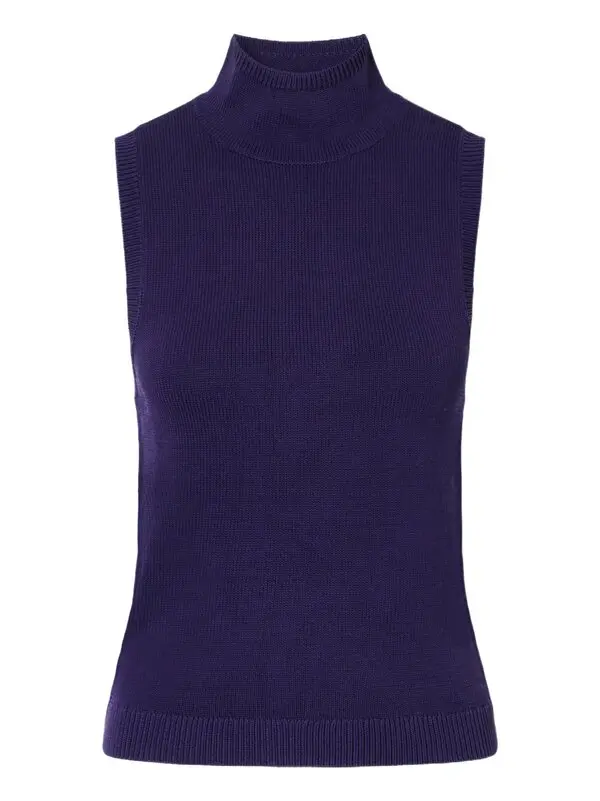 Staud Sleeveless High-neck Knit Top - Blue