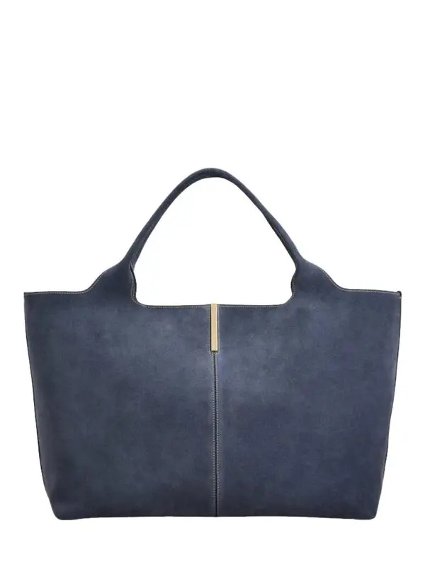 TOD'S Medium Suede Handbag With Metal Barrette Accent - Blue