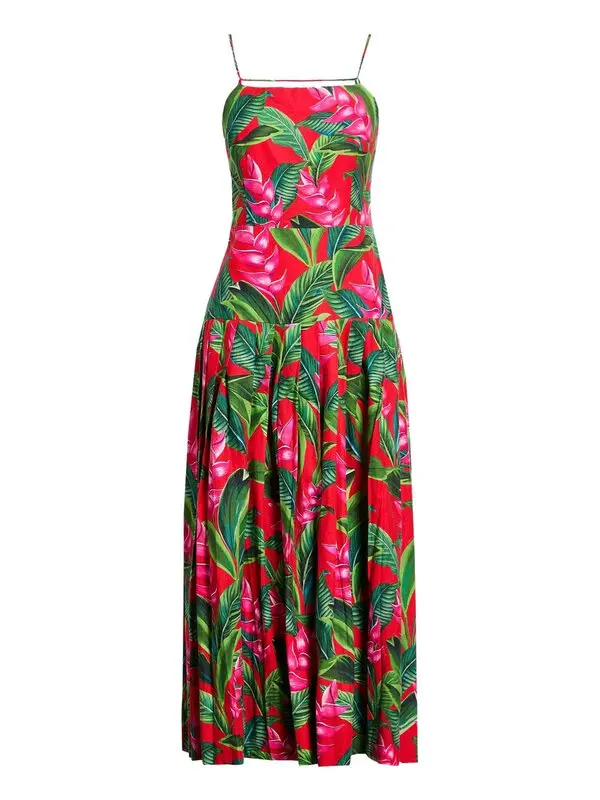 Farm Rio Floral Print Maxi Slip Dress With Pleated Skirt - Green