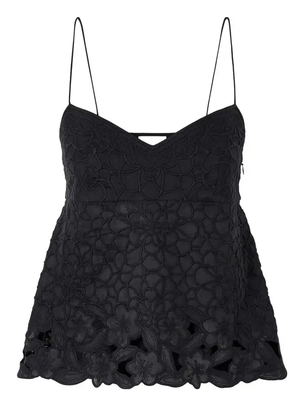 Isabel Marant Étoile Floral Embroidered Ramie Tank - Black