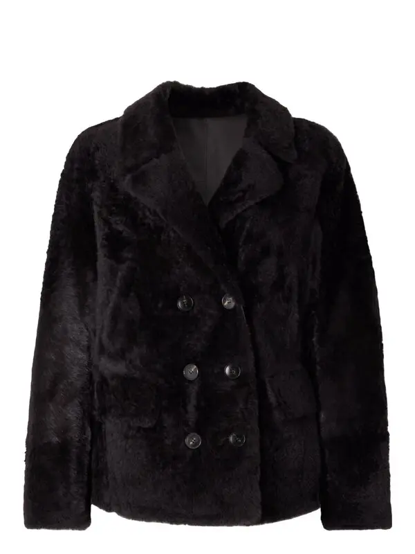 YVES SALOMON Double-breasted Shearling Jacket - Black