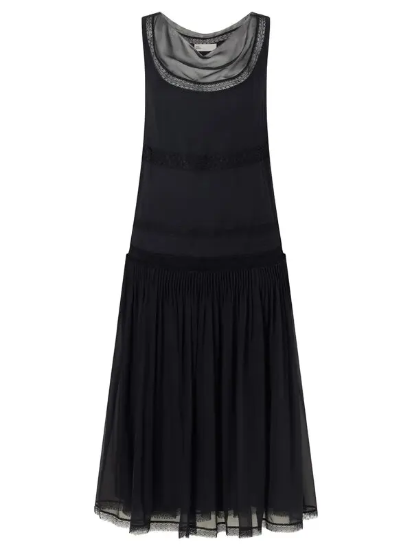 Tory Burch Pleated Lace-trimmed Dress - Black