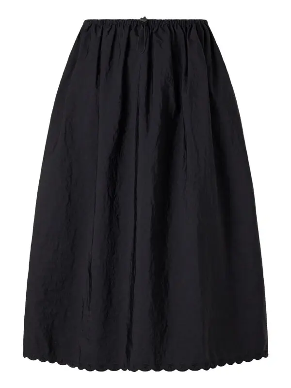 Cecilie Bahnsen Crinkled Midi Skirt With Embroidered Bow Detail - Black