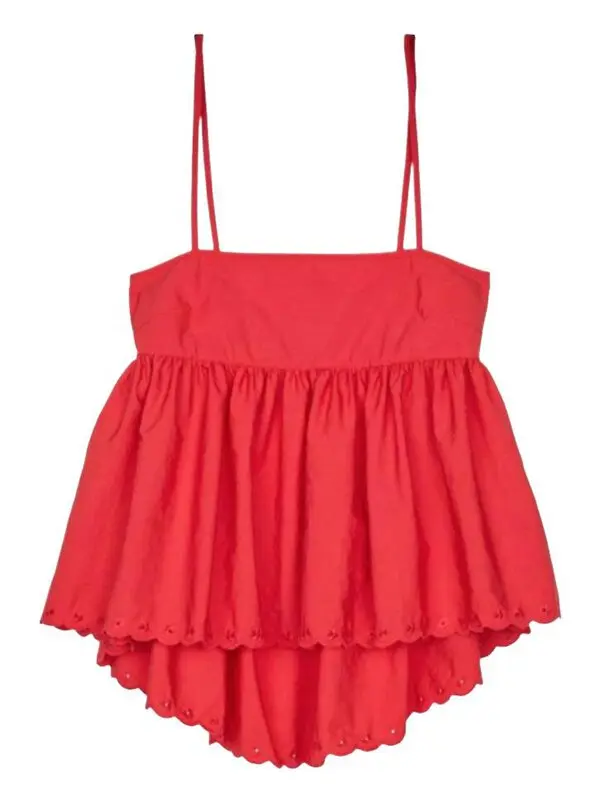 Cecilie Bahnsen Selena Broderie-anglaise Halter Neck Blouse - Red