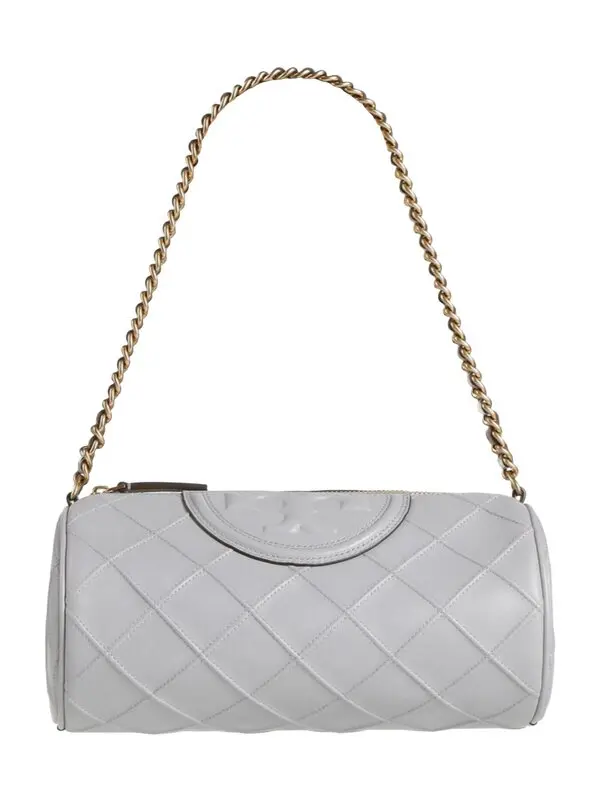 Tory Burch Quilted Leather Cylindrical Bag With Chain Detail - Gray