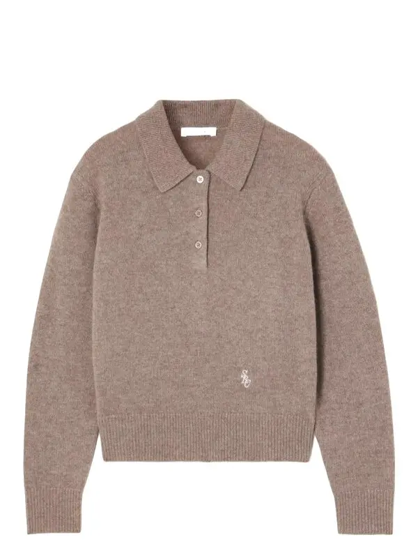 SPORTY  RICH Sporty & Rich Embroidered Cashmere And Wool-blend Polo Sweater - Brown