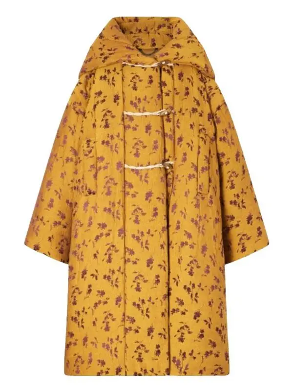 Dries Van Noten Floral Jacquard Hooded Long Jacket - Brown