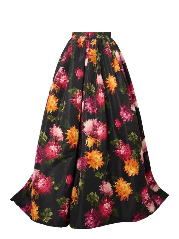 Carolina Herrera Pleated Print Midi Skirt - Black