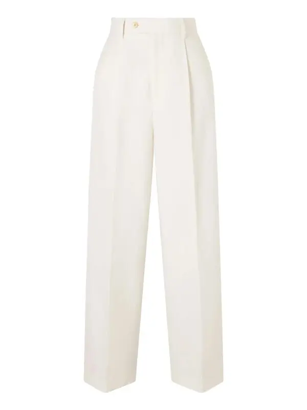 Auralee Oxford Wide-leg Wool, Cotton, And Linen-blend Trousers - White